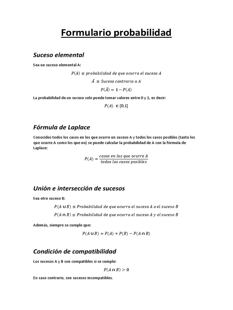 Formulario Probabilidad 1 | PDF