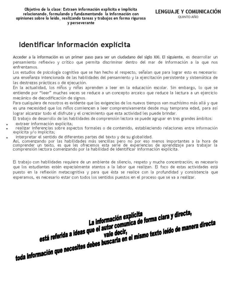 Información Explícita | PDF | Crema | Comprensión lectora