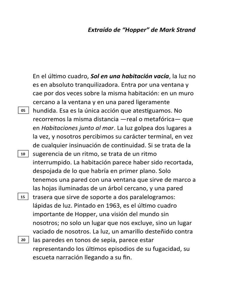 Fragmento - Hopper - Mark Strand | PDF
