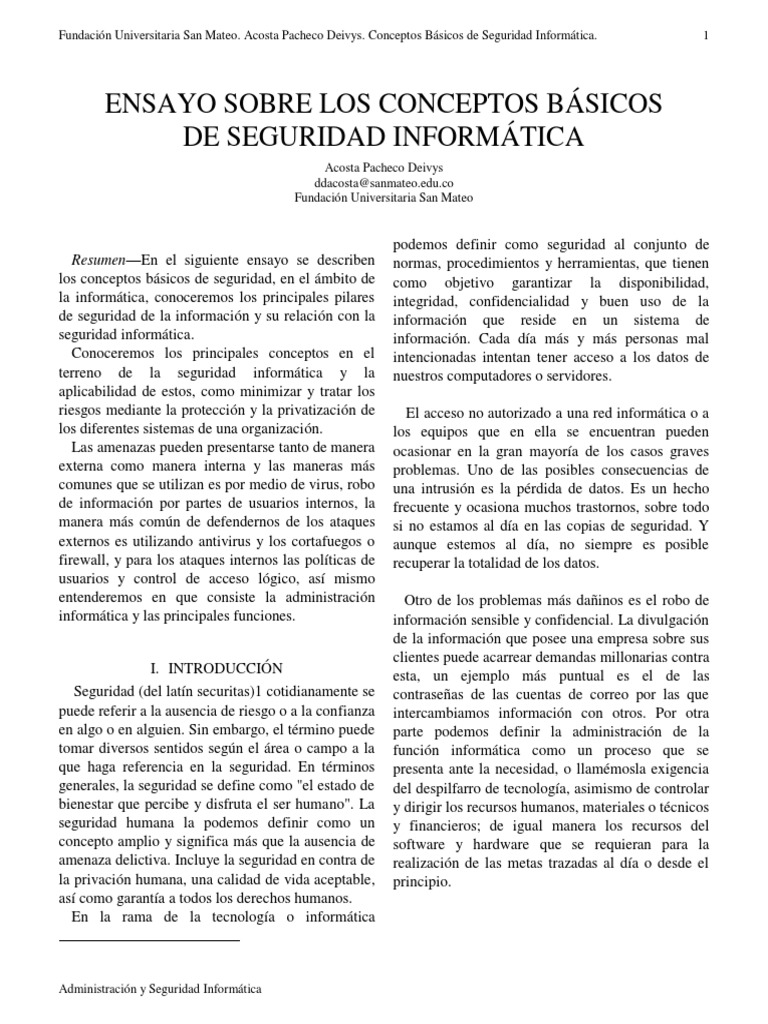 Ensayo Sobre Los Conceptos Básicos de Seguridad Informática | PDF | La ...