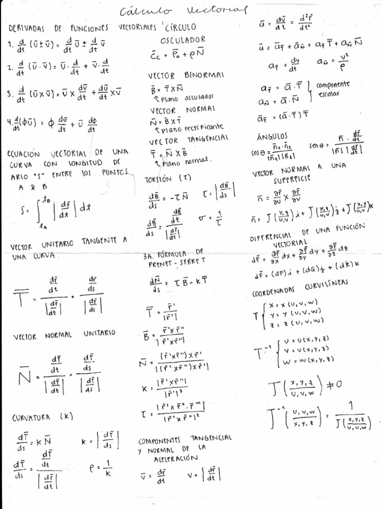 Formulario Calculo Vectorial | PDF