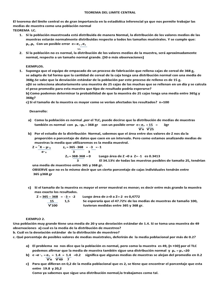 Teorema Del Limite Central | PDF | Muestreo (Estadísticas ... Teorema Del Limite Central | PDF | Muestreo (Estadísticas ...