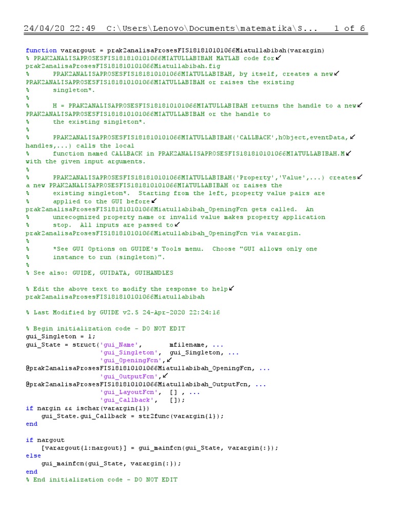 Prak 2 Analisa Proses FIS181810101066 Miatullabibah | PDF | Object (Computer Science) | Matlab