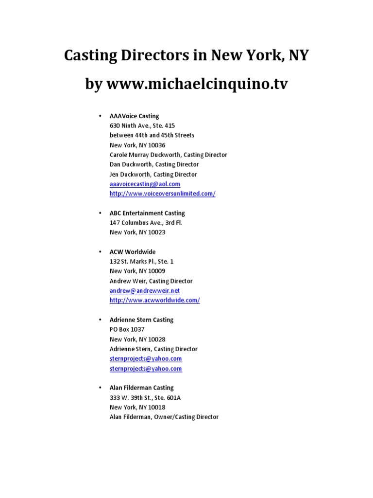 New York Casting Directors Directory | PDF | Television Network ...
