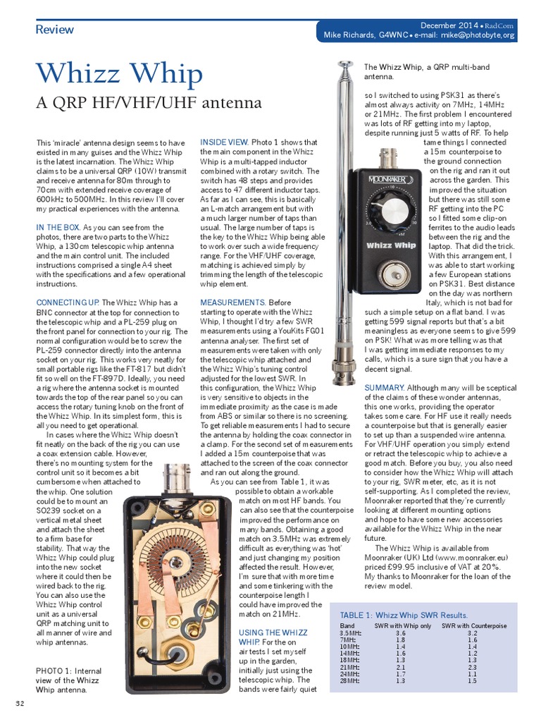 A Versatile QRP Antenna: Evaluating the Performance of the Whizz Whip ...