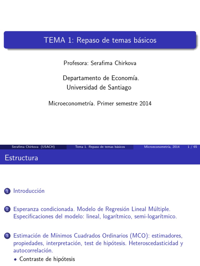 Resumen General (Parte1) Prof. Serafima Chirkova - ECONOMETRIA | PDF | Mínimos cuadrados ...