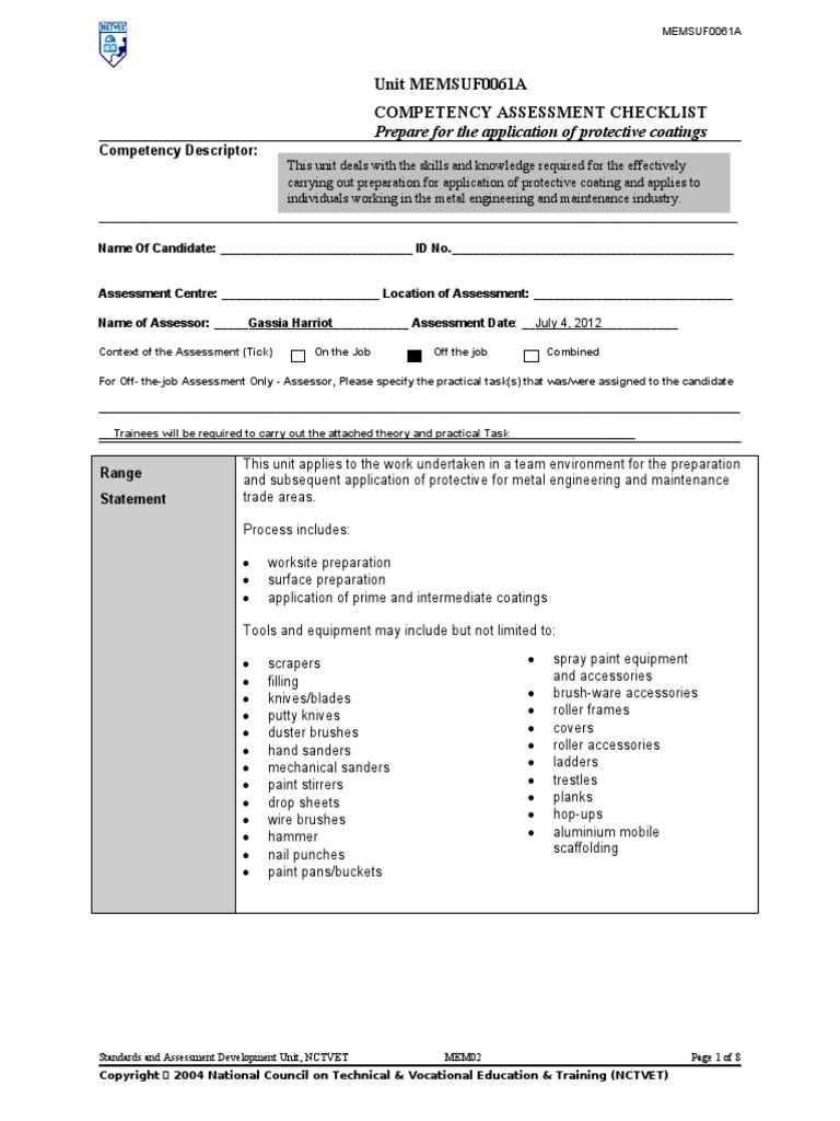 Prepare For The Application of Protective Coatings: Unit MEMSUF0061A ...