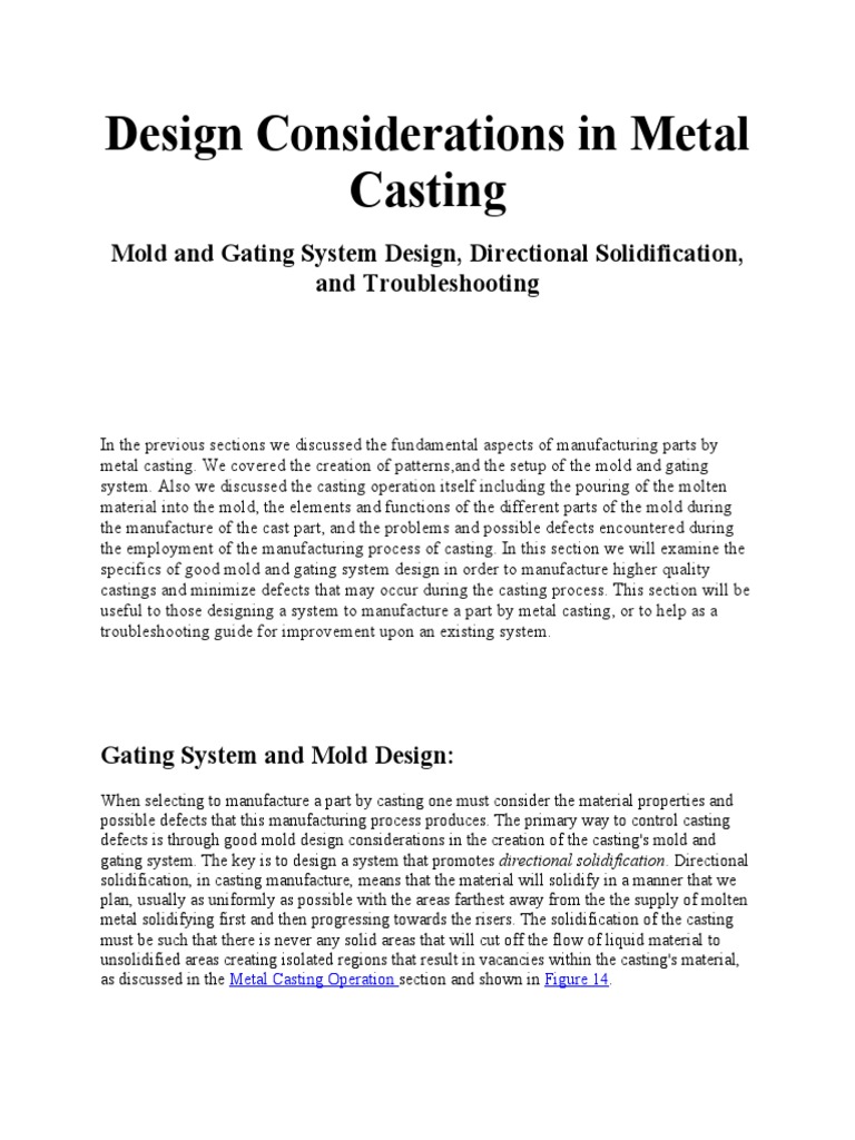 Design Considerations in Metal Casting | Download Free PDF | Casting ...