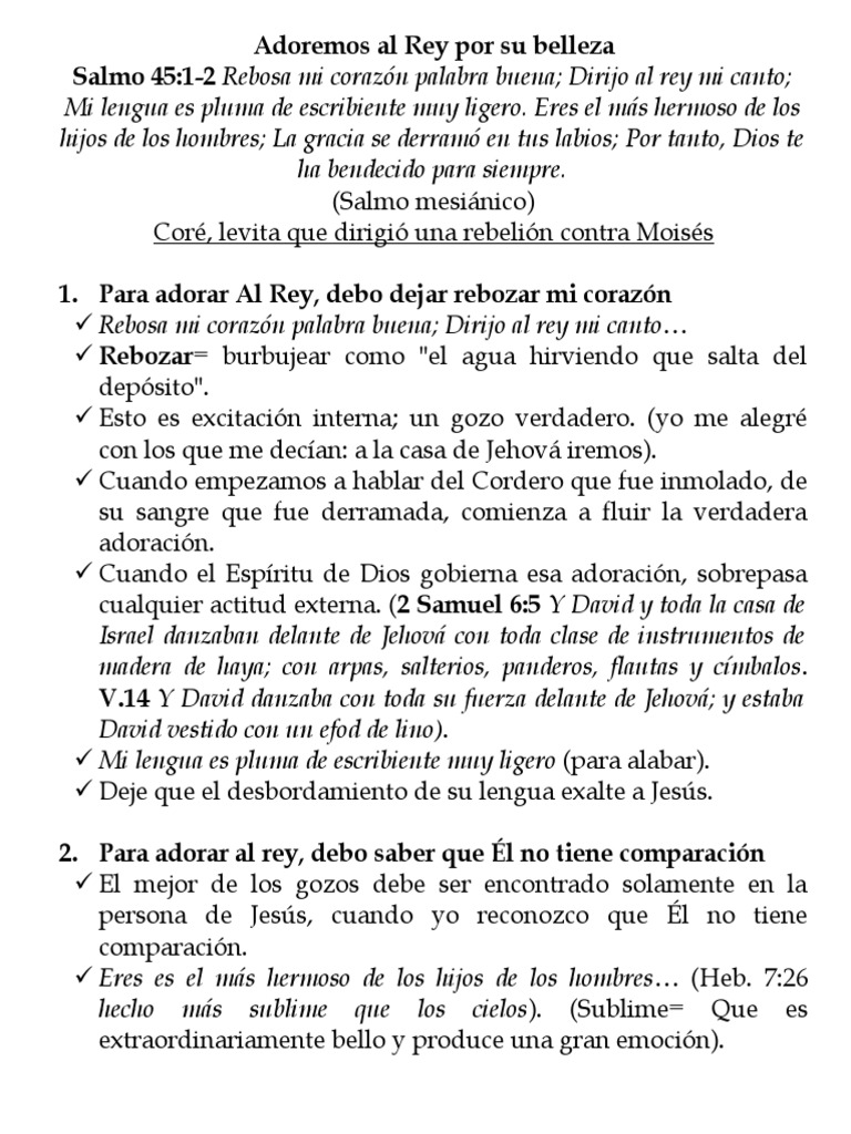 Adoremos Al Rey Por Su Belleza | PDF | Salmos | Comportamiento ...