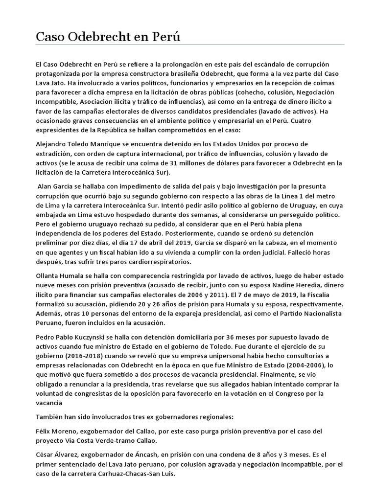 Caso Odebrecht en Perú: Resumen y Consecuencias | PDF | Gobierno ...