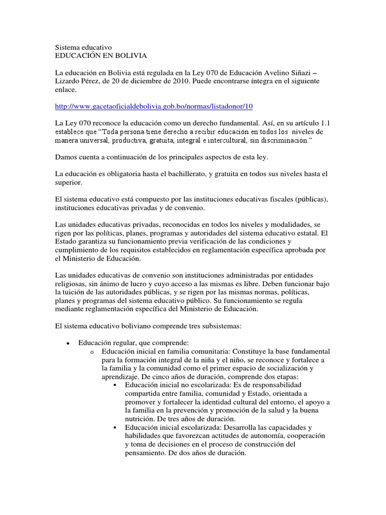 Sistema Educativo Boliviano - ¿Como Estudiar en Bolivia¿ | PDF | Titulo ...