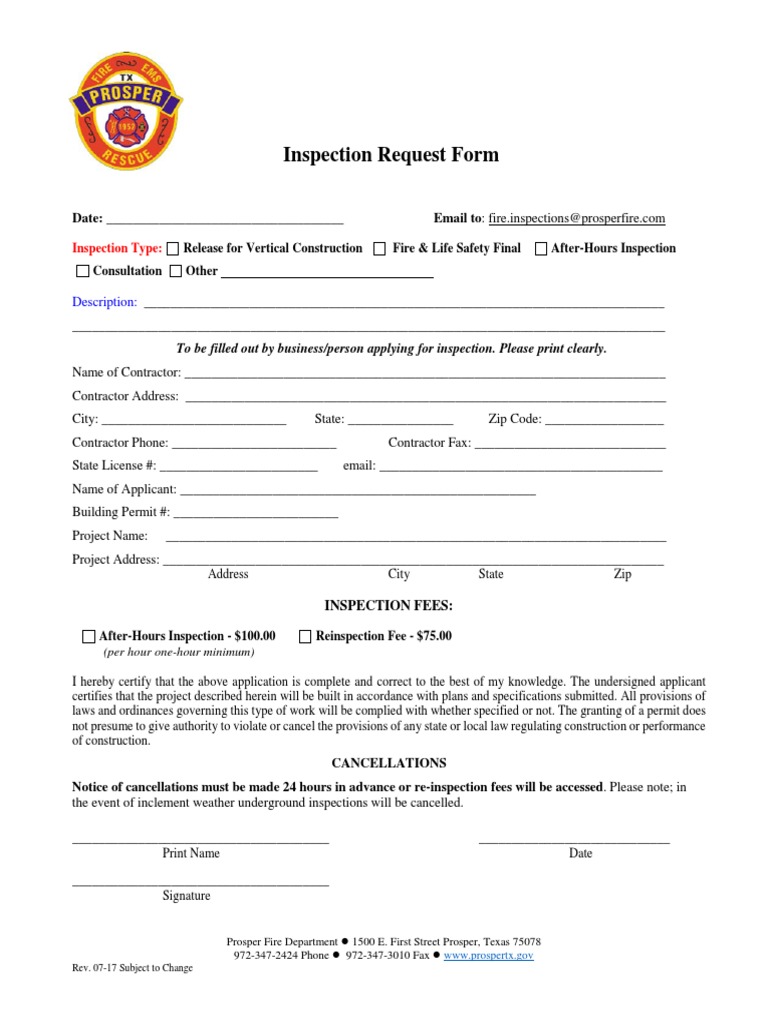 Contractor Inspection Request Form PDF | Download Free PDF | Social ...