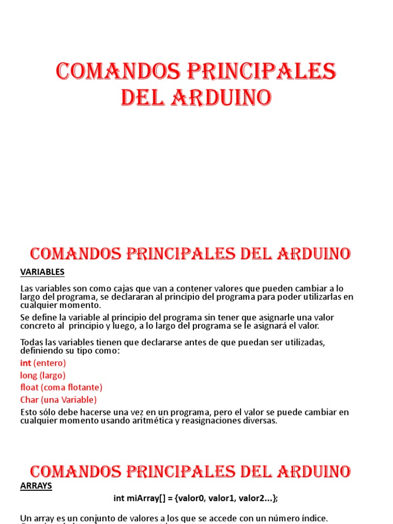 Comandos Principales Del Arduino | PDF | Estructura de datos de matriz ...