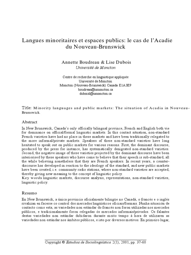 Boudreau, Annette Dubois, Lise. (2001) | PDF | Linguistics | Semiotics