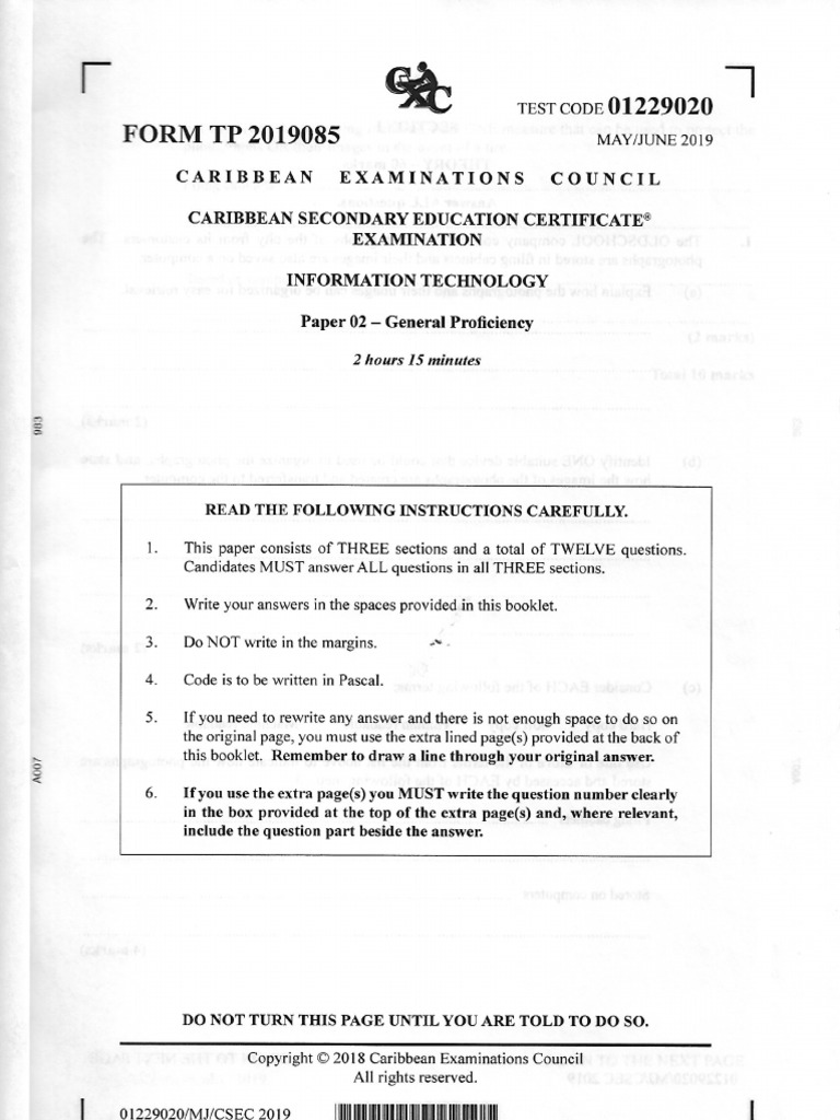 CSEC IT Paper 2 2019 PDF | PDF