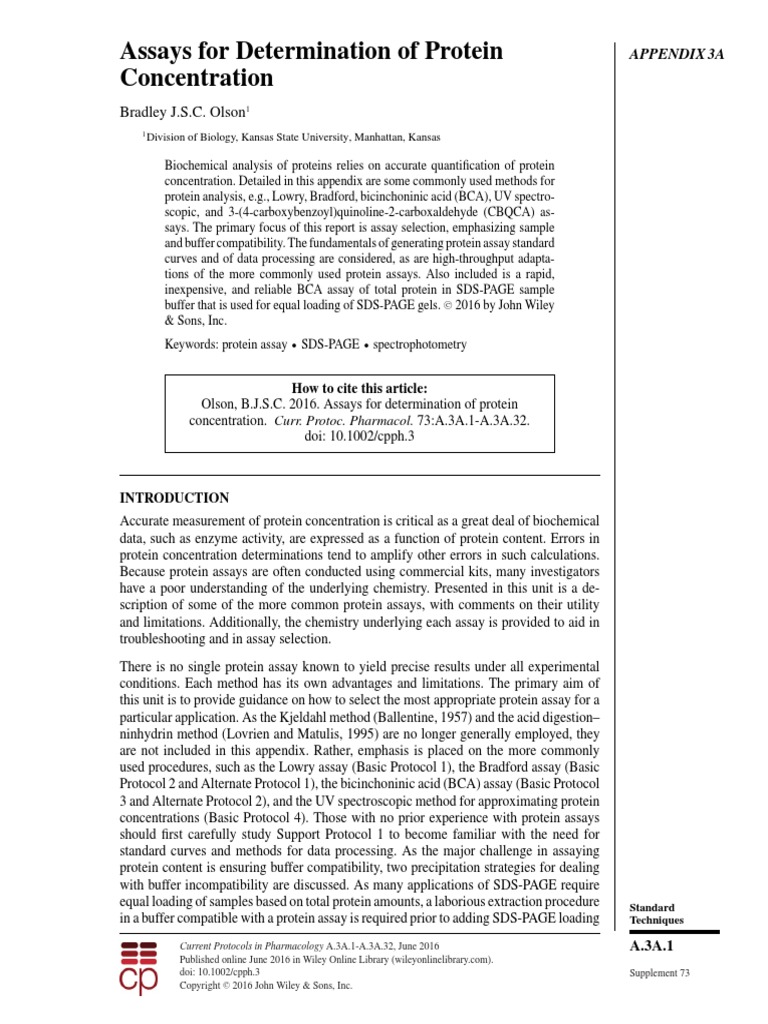 Assays For Determination of Protein Concentration PDF | PDF ...