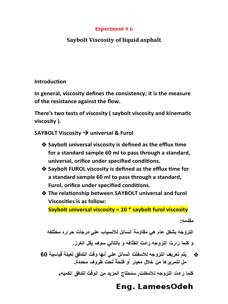 Saybolt Universal Viscosity Is Defined As The Efflux Time: Eng ...