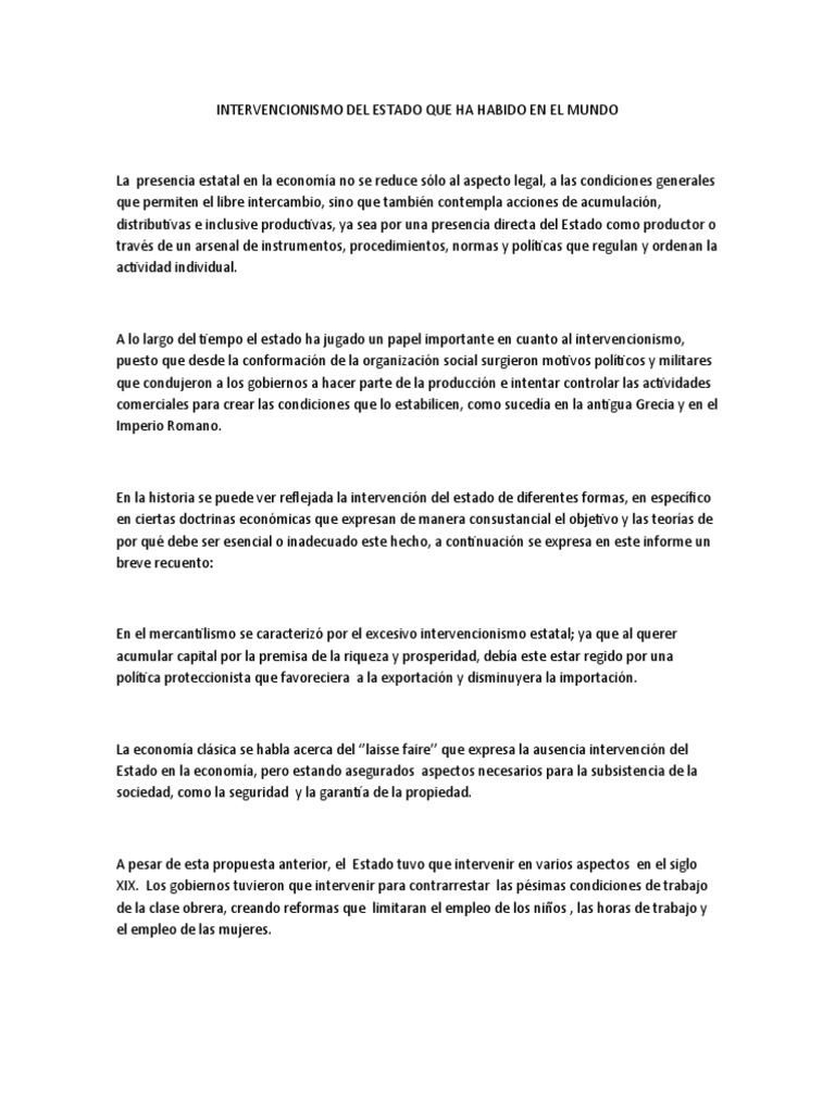 Evolución del Intervencionismo Estatal | PDF | Intervencionismo ...