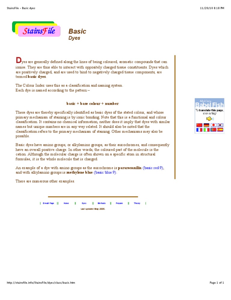 Overview of Basic Dyes and Their Uses | PDF | Molecules | Ion