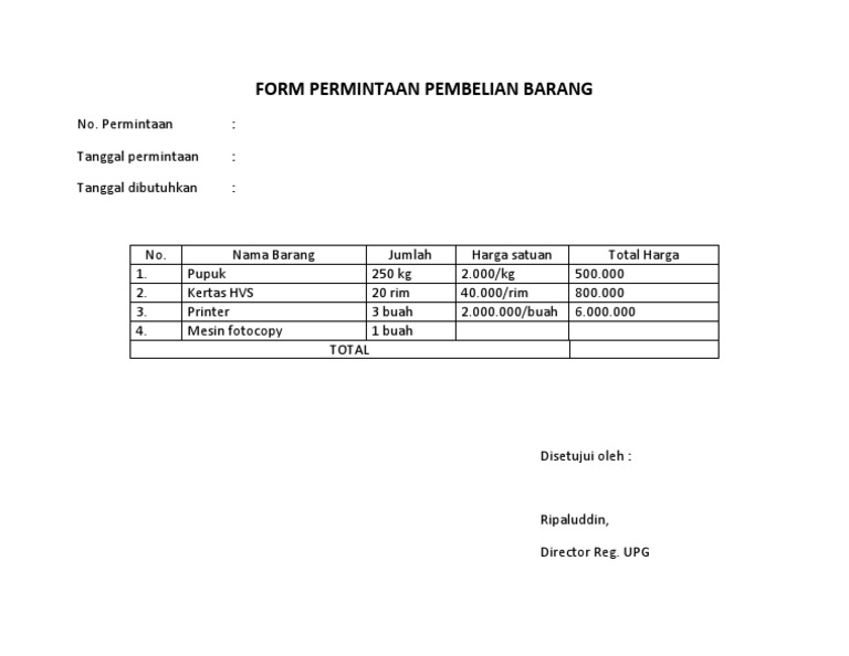Form Permintaan Pembelian Barang | PDF