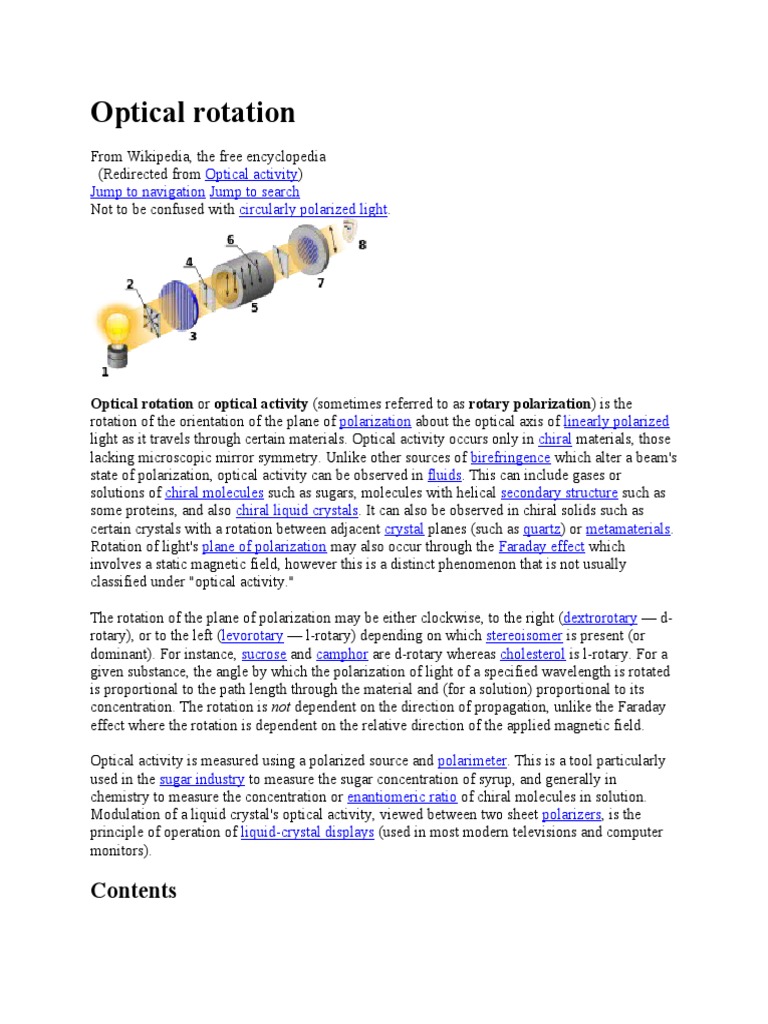 Optical Rotation: Optical Rotation or Optical Activity (Sometimes ...