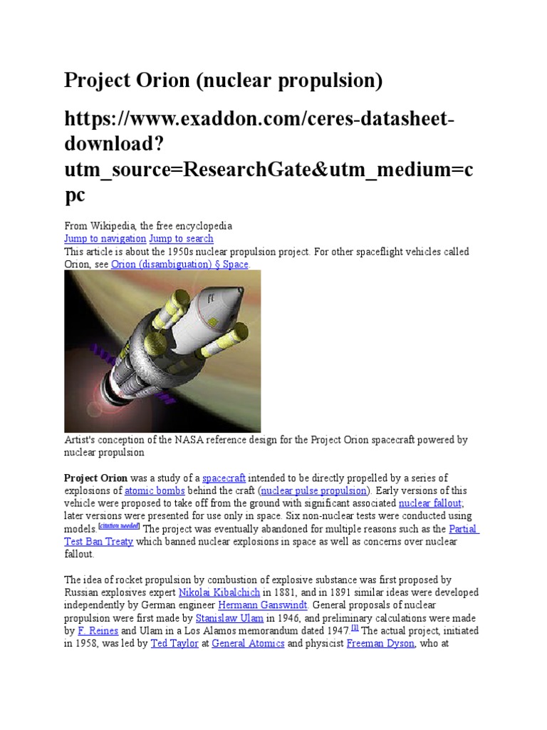 Project Orion (Nuclear Propulsion) Download? Utm - Source Researchgate&Utm - Medium C PC | PDF ...