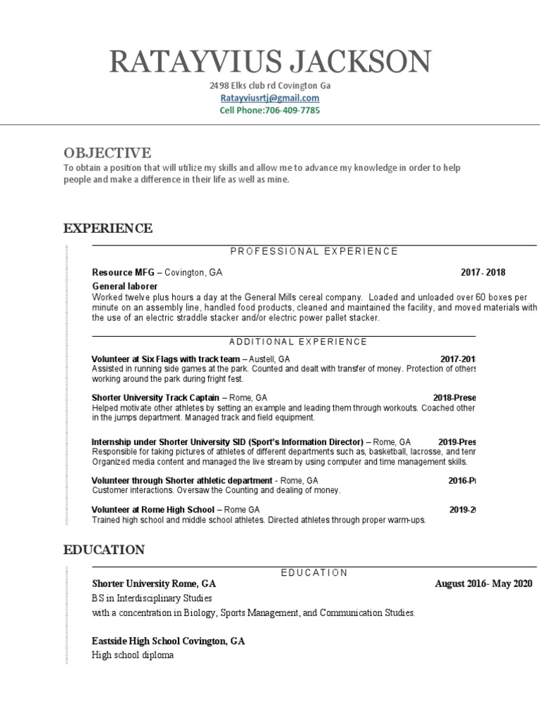 Ratayvius Jackson Resume | PDF | Cognition | Learning