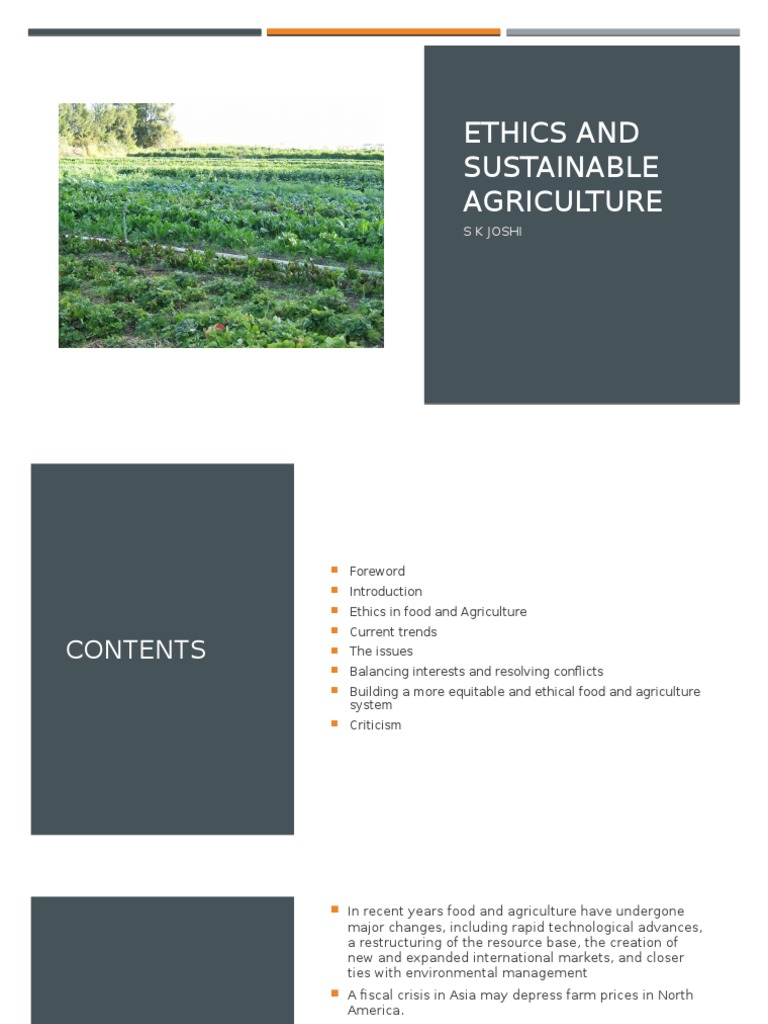 Ethics and Sustainable Agriculture: S K Joshi | PDF | Foods | Food And ...