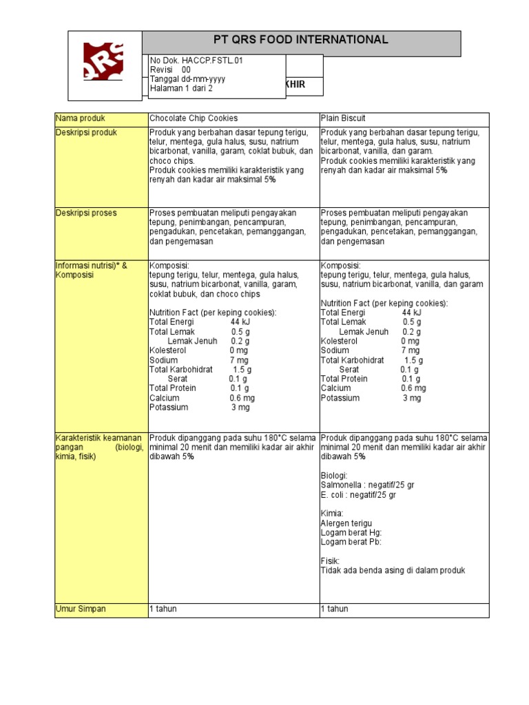 Analisis CCP pada Cookies Coklat | PDF