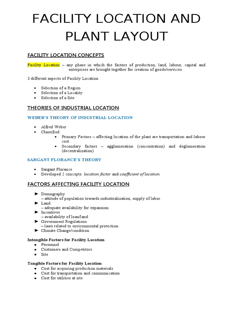 Facility Location and Plant Layout | PDF | Labour Economics | Factors ...