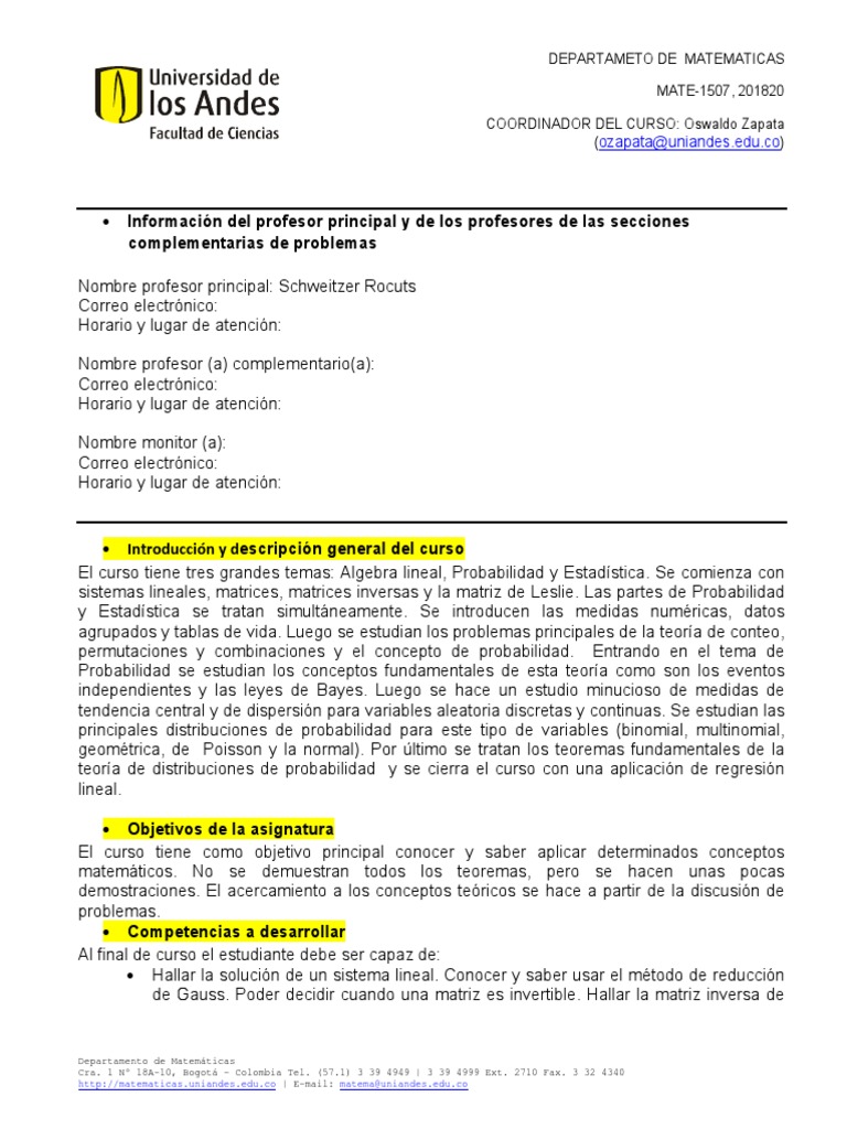 Programa Mate | PDF | Matriz (Matemáticas) | Probabilidad