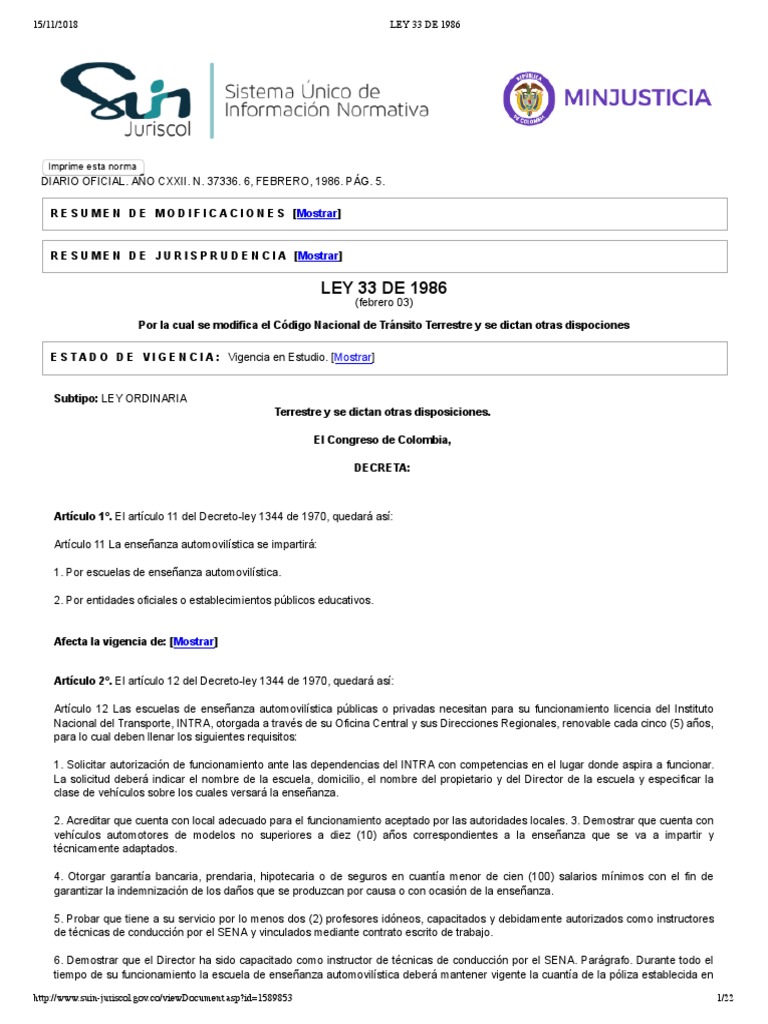 Ley 33 de 1986 | PDF | Licencia de conducir | Vehículos