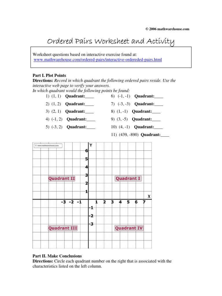 Ordered Pairs Worksheet and Activity | PDF