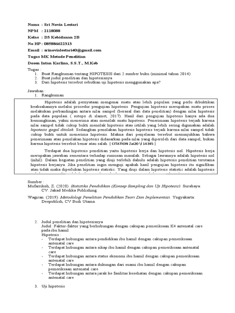 Contoh Hipotesis Penelitian | PDF