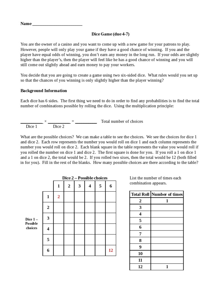 Dice Game | PDF | Dice | Odds