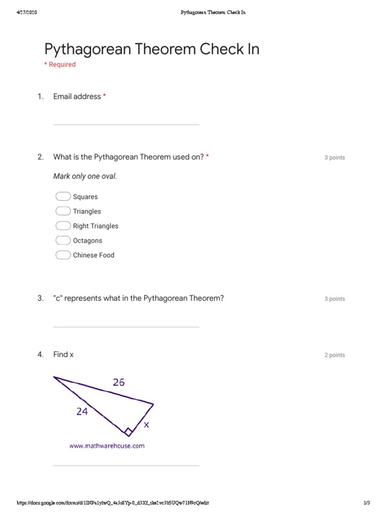 Pythagorean Theorem Check in - Google Forms | PDF | Classical Geometry ...