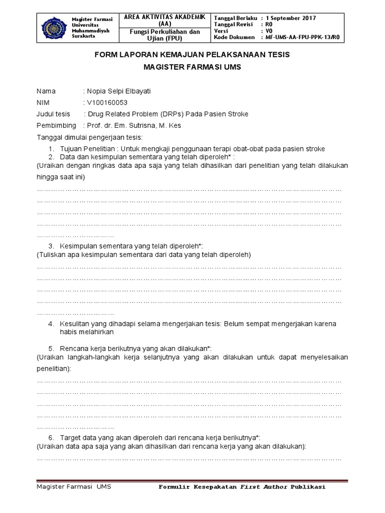 4 - Form Progress Report Laporan Kemajuan Tesis | PDF