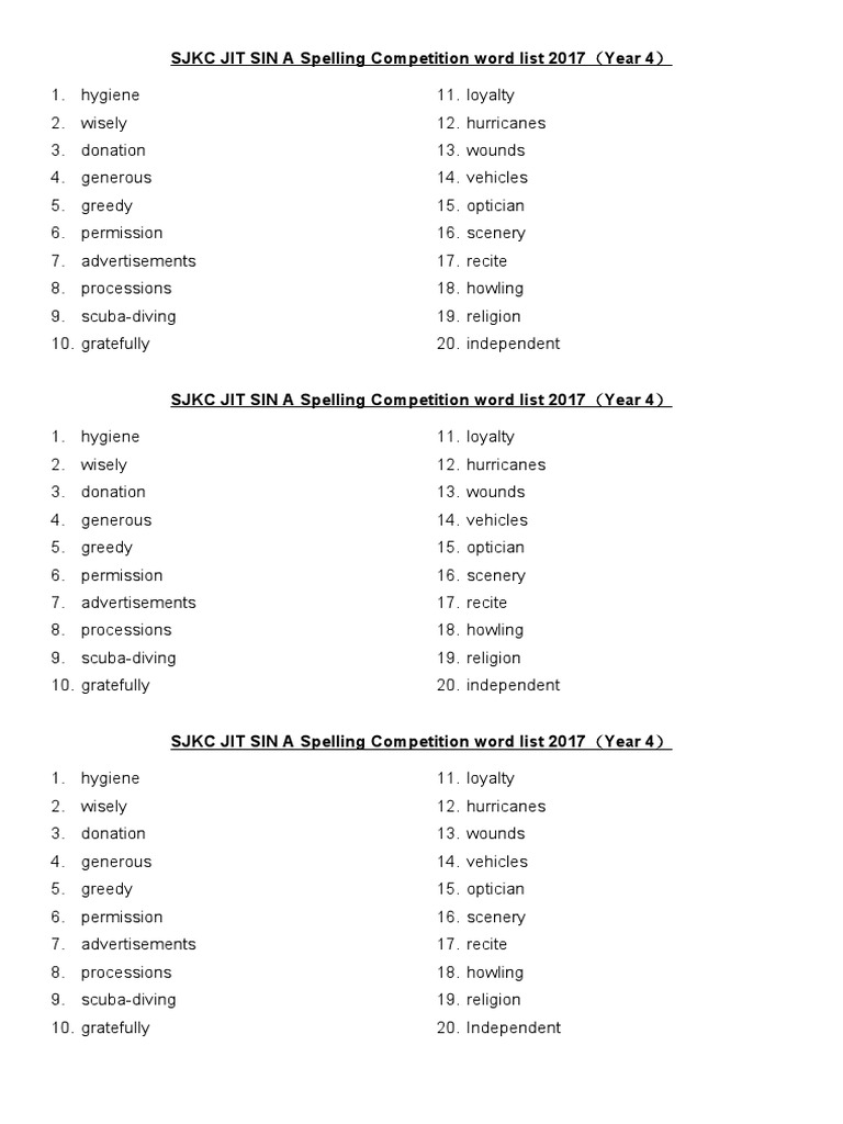 Spelling Competition Word List 2017 | PDF | Nature