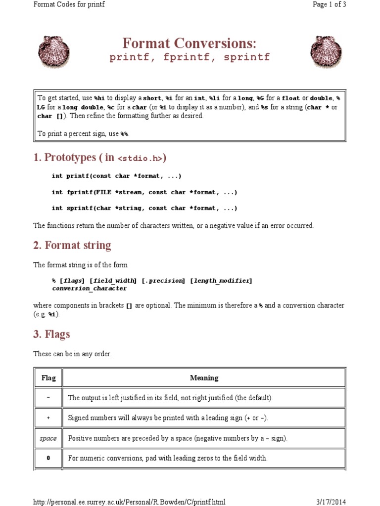 Format Conversions:: Printf, Fprintf, Sprintf | PDF | Integer (Computer ...