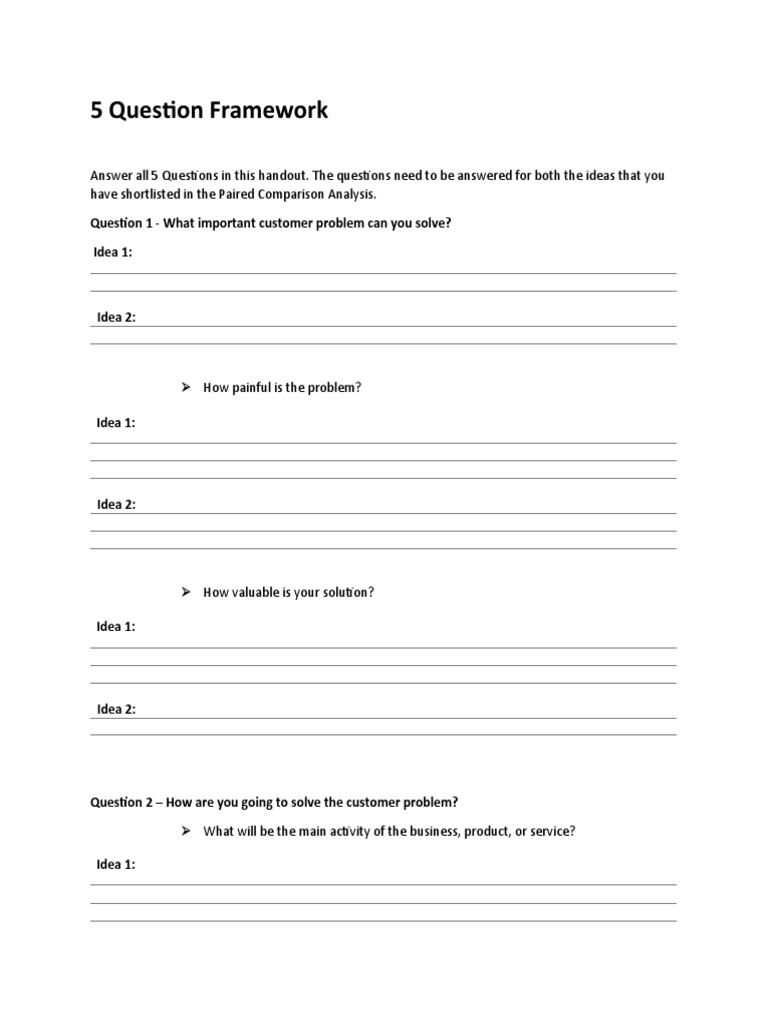 5 Question Framework: Question 1 - What Important Customer Problem Can ...
