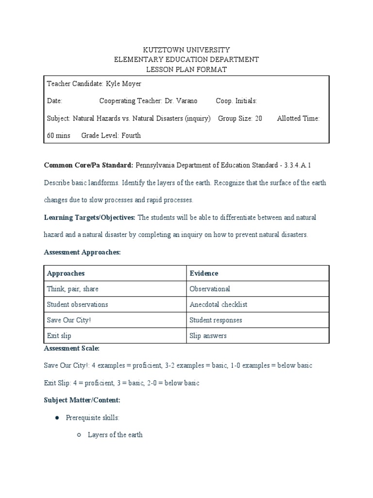 Natural Disasters Lesson Plan for Kids | PDF | Natural Hazards ...