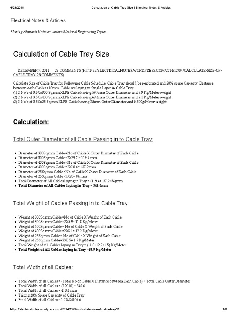Calculation of Cable Tray Size - Electrical Notes & Articles PDF | PDF ...