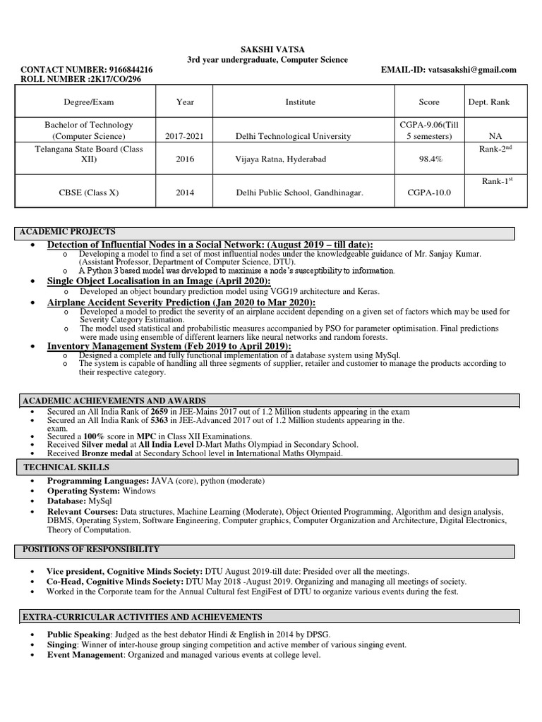 Sakshi CV | PDF | Databases | Computer Programming