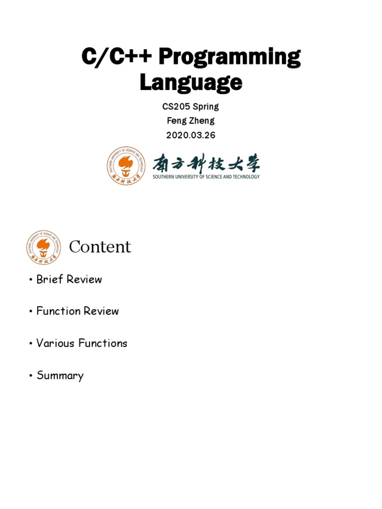 CS205-2020 Spring - Lecture 6 PDF | PDF | Subroutine | Pointer (Computer Programming)