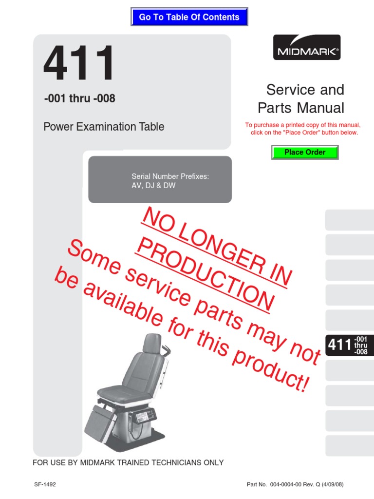 Midmark 411 Examination Table - Service Manual | PDF | Relay | Switch