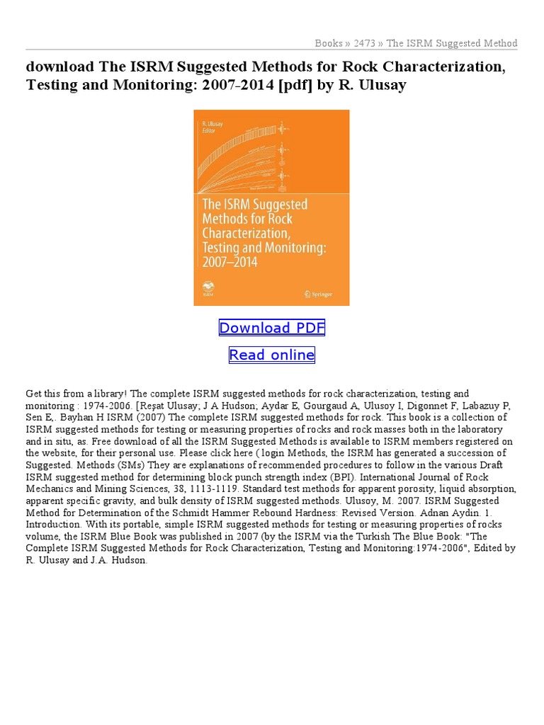 The ISRM Suggested Methods For Rock Characterization, Testing and ...