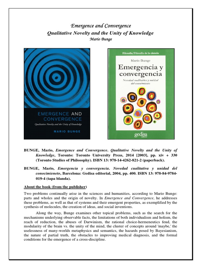 001 Bunge, Emergence and Convergence 2003 150413 | PDF | Reductionism ...