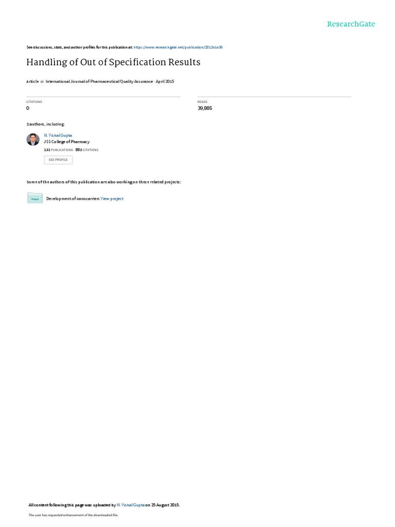 Handling of Out of Specification Results: International Journal of ...