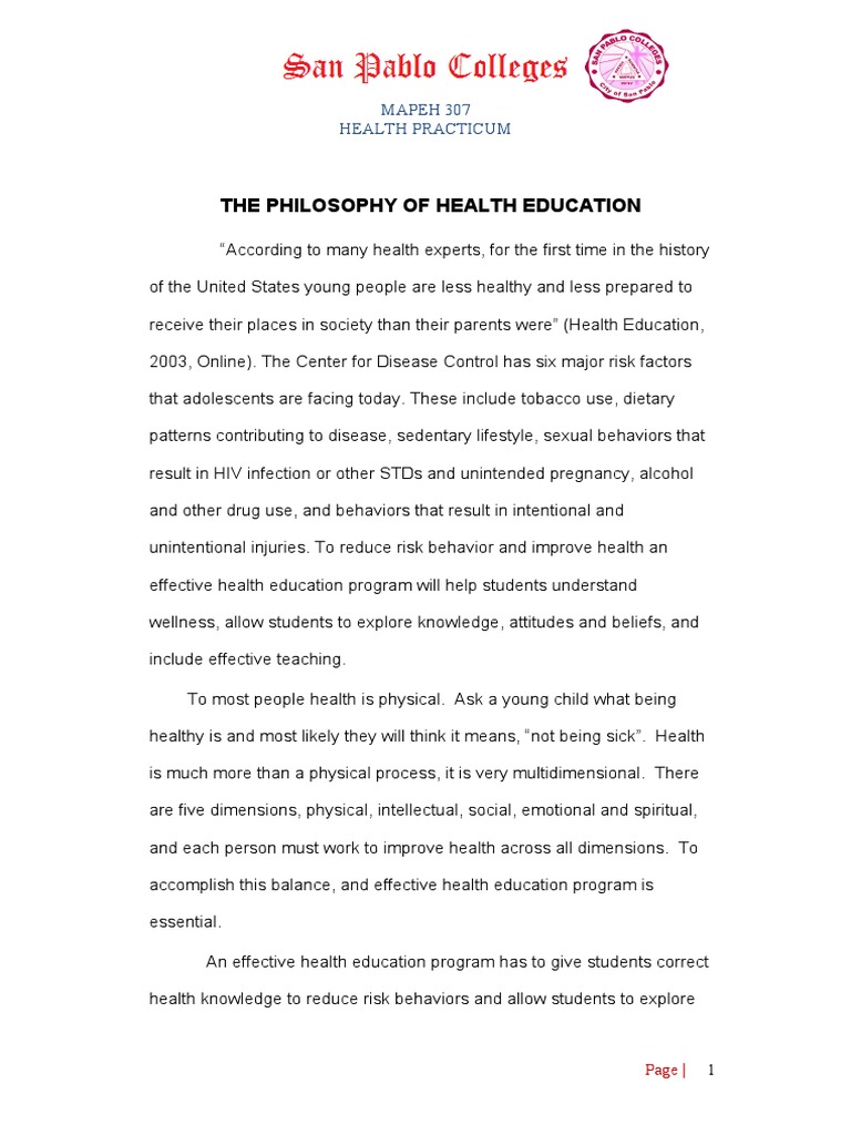 The Philosophy of Health Education | PDF | Health Education | Teachers