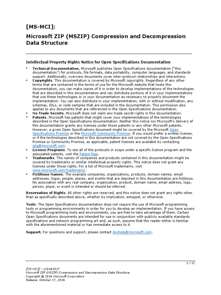 (MS-MCI) : Microsoft ZIP (MSZIP) Compression and Decompression Data Structure | PDF | Zip (File ...